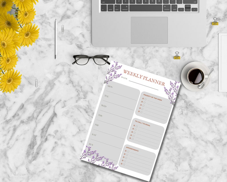 Weekly Work Planner | Work Tracker | Digital Printable | Digital ...