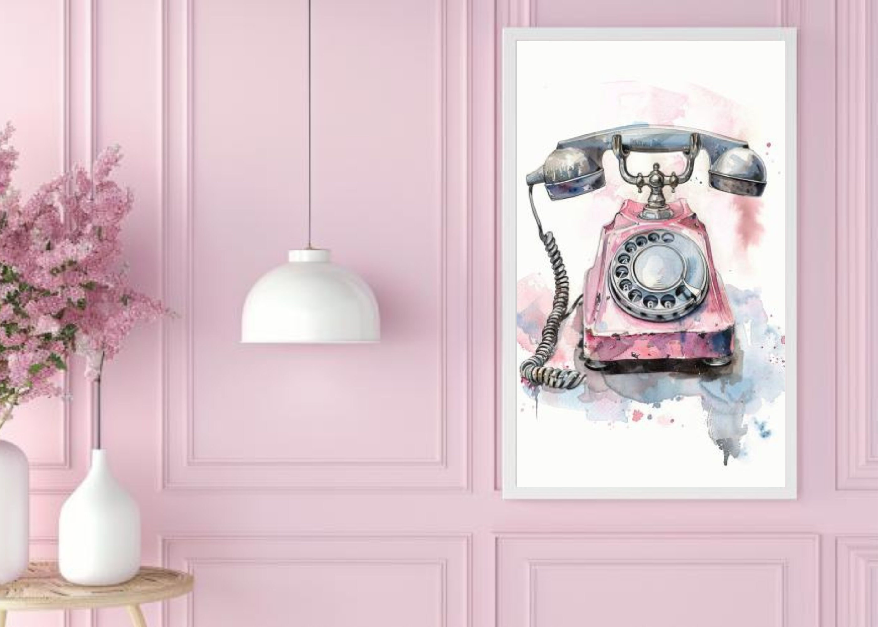 Pink Wall Art Pink Retro Telephone Wall Art Print Glamorous Phone Art ...