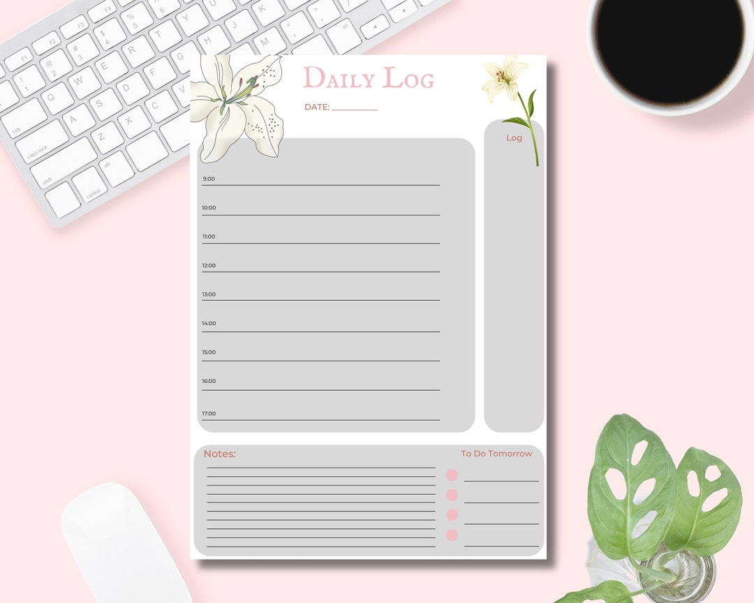 Daily Work Log | Hourly Work Tracker | Digital Printable | Digital ...