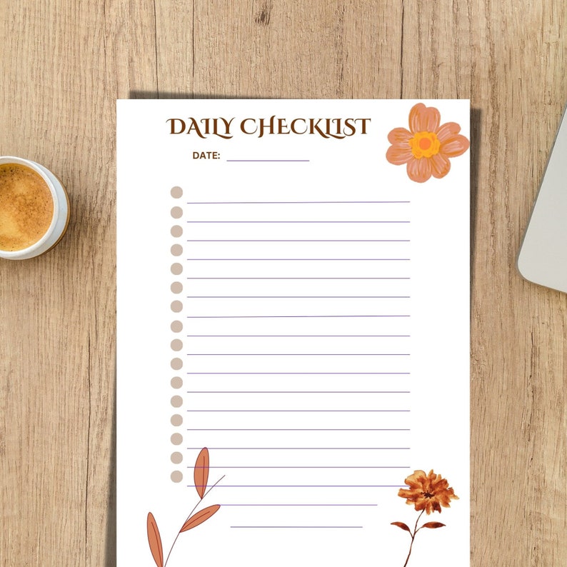 Brown Flower Printable Checklist - Etsy