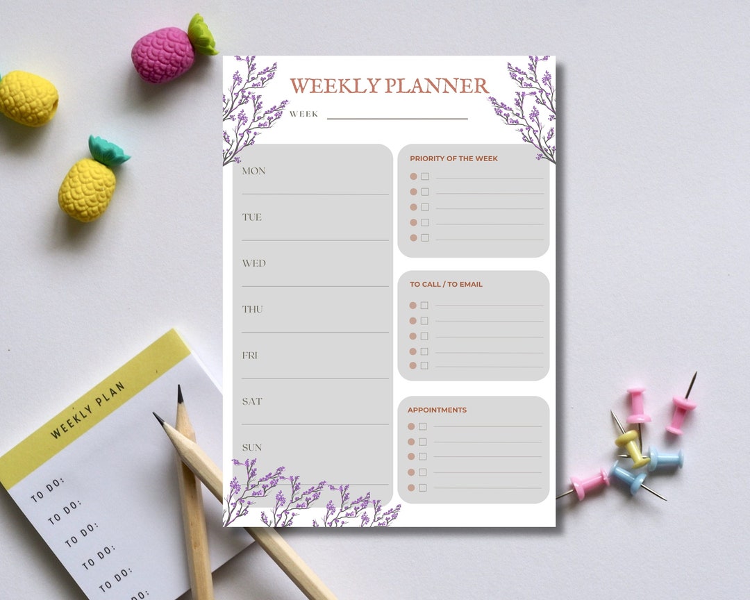 Weekly Work Planner | Work Tracker | Digital Printable | Digital ...