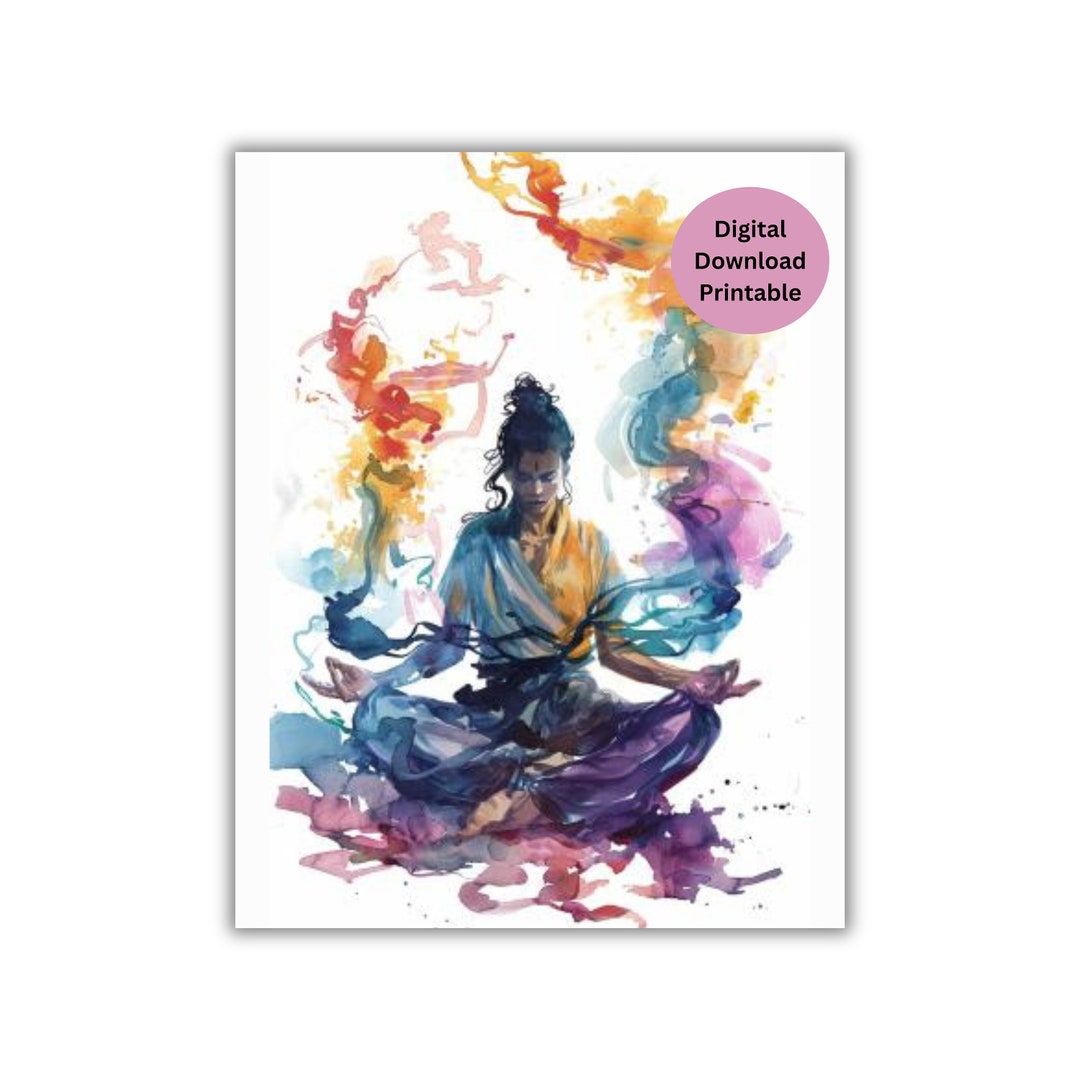 Meditating Woman Wall Art Rainbow Meditation Art Digital Download ...