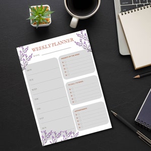 Weekly Work Planner | Work Tracker | Digital Printable | Digital ...