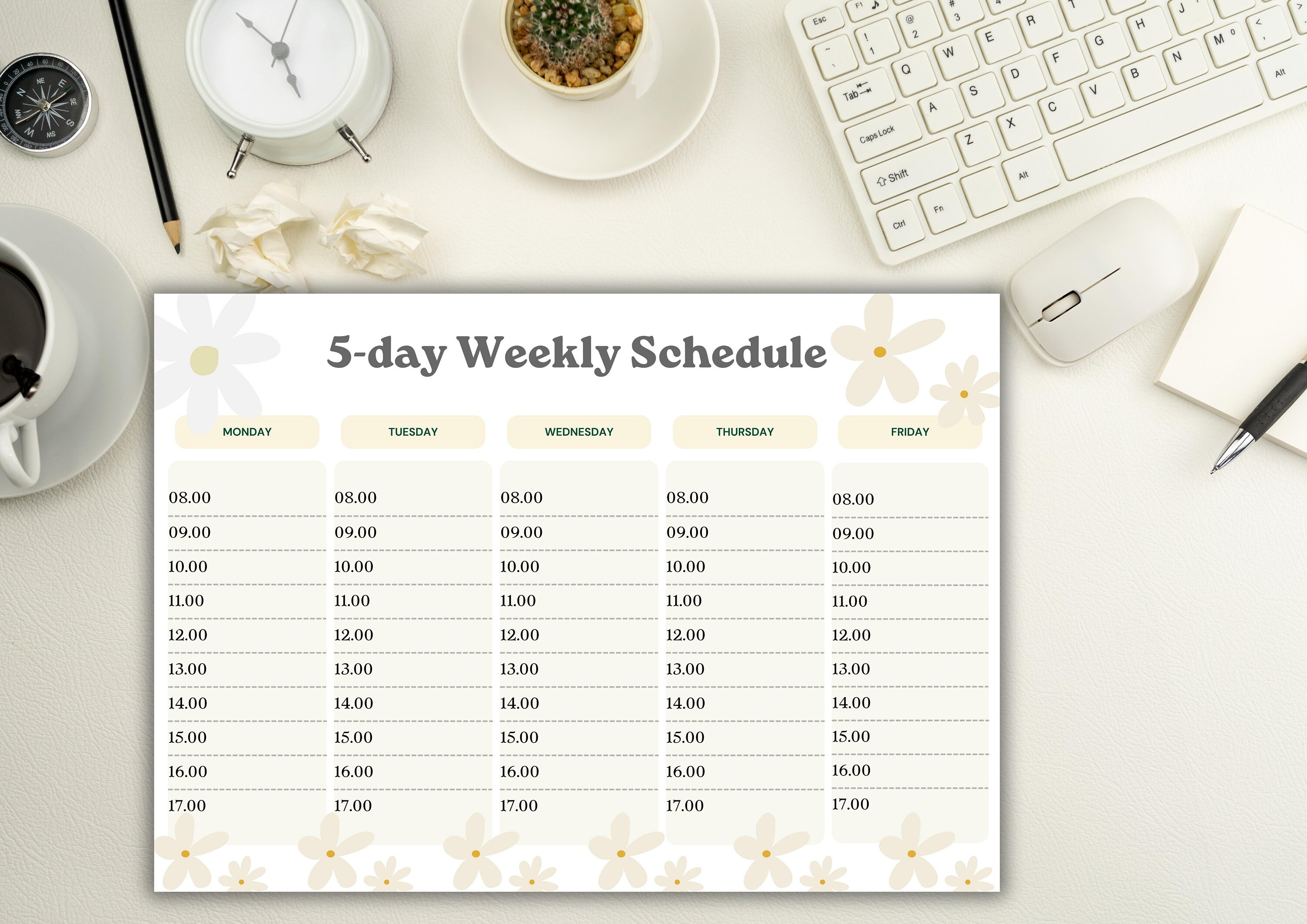 5-day Weekly Calendar 5-day Work Planner Work Tracker Digital Printable ...