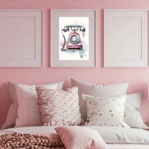Pink Wall Art Pink Retro Telephone Wall Art Print Glamorous Phone Art ...