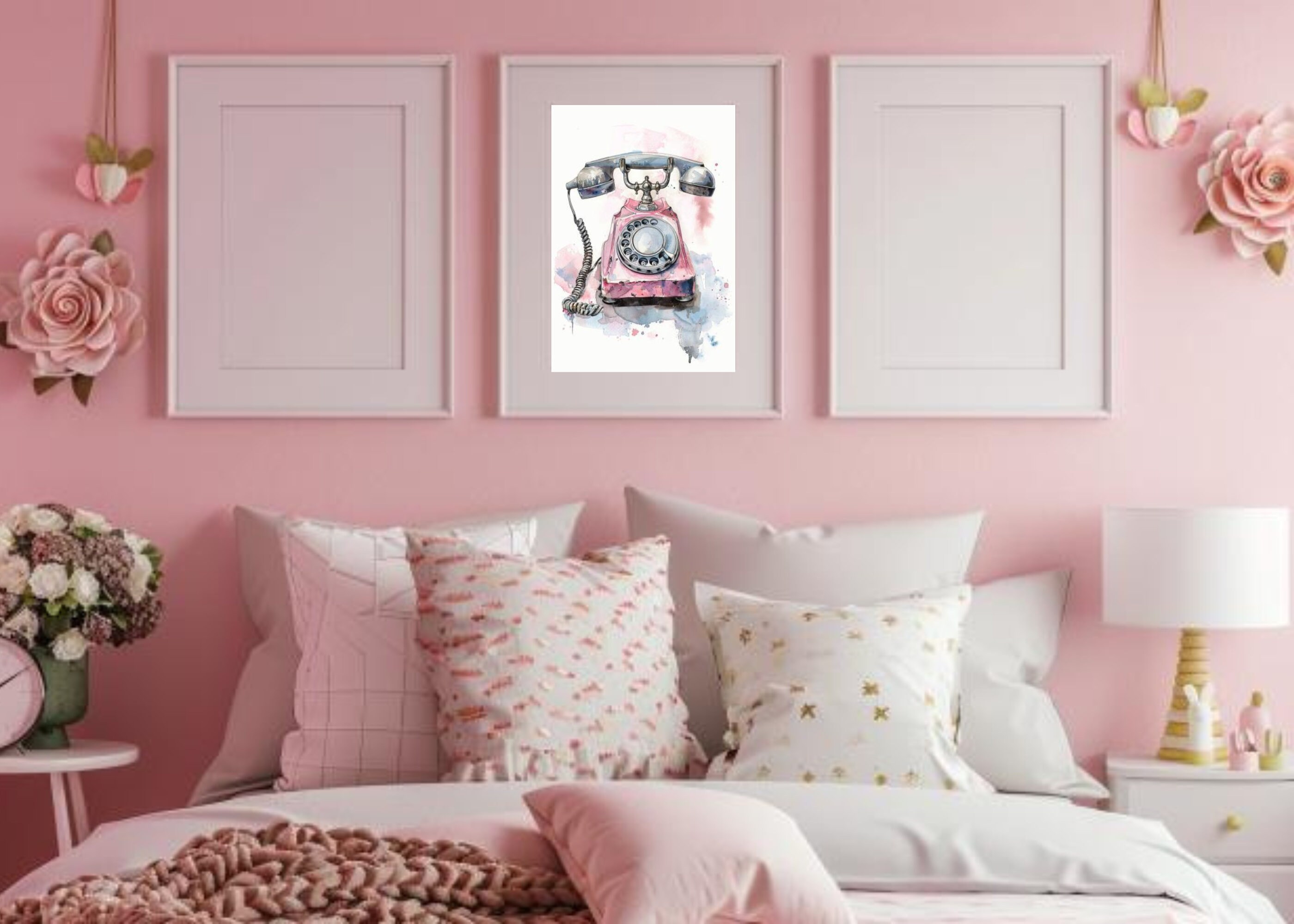 Pink Wall Art Pink Retro Telephone Wall Art Print Glamorous Phone Art ...