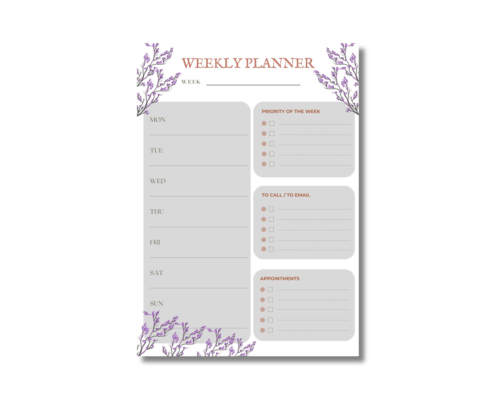 Weekly Work Planner | Work Tracker | Digital Printable | Digital ...