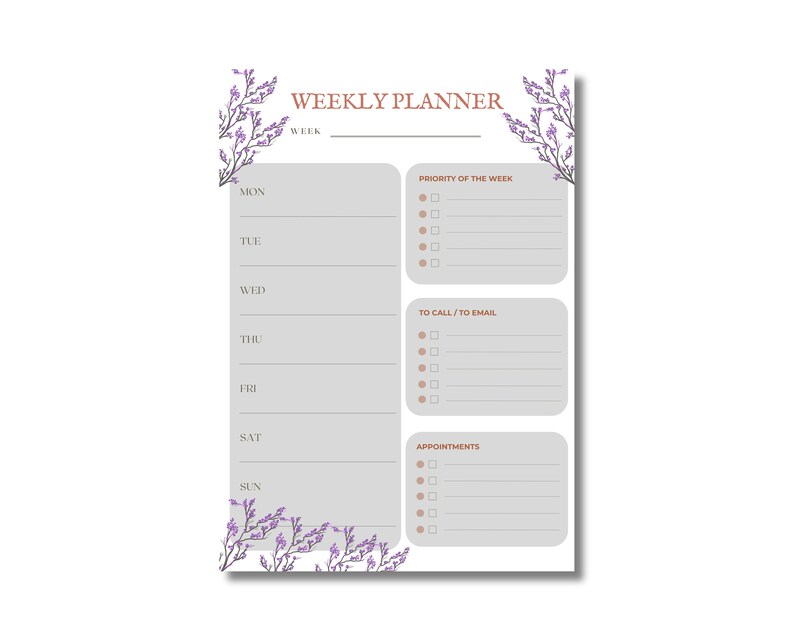 Weekly Work Planner | Work Tracker | Digital Printable | Digital ...