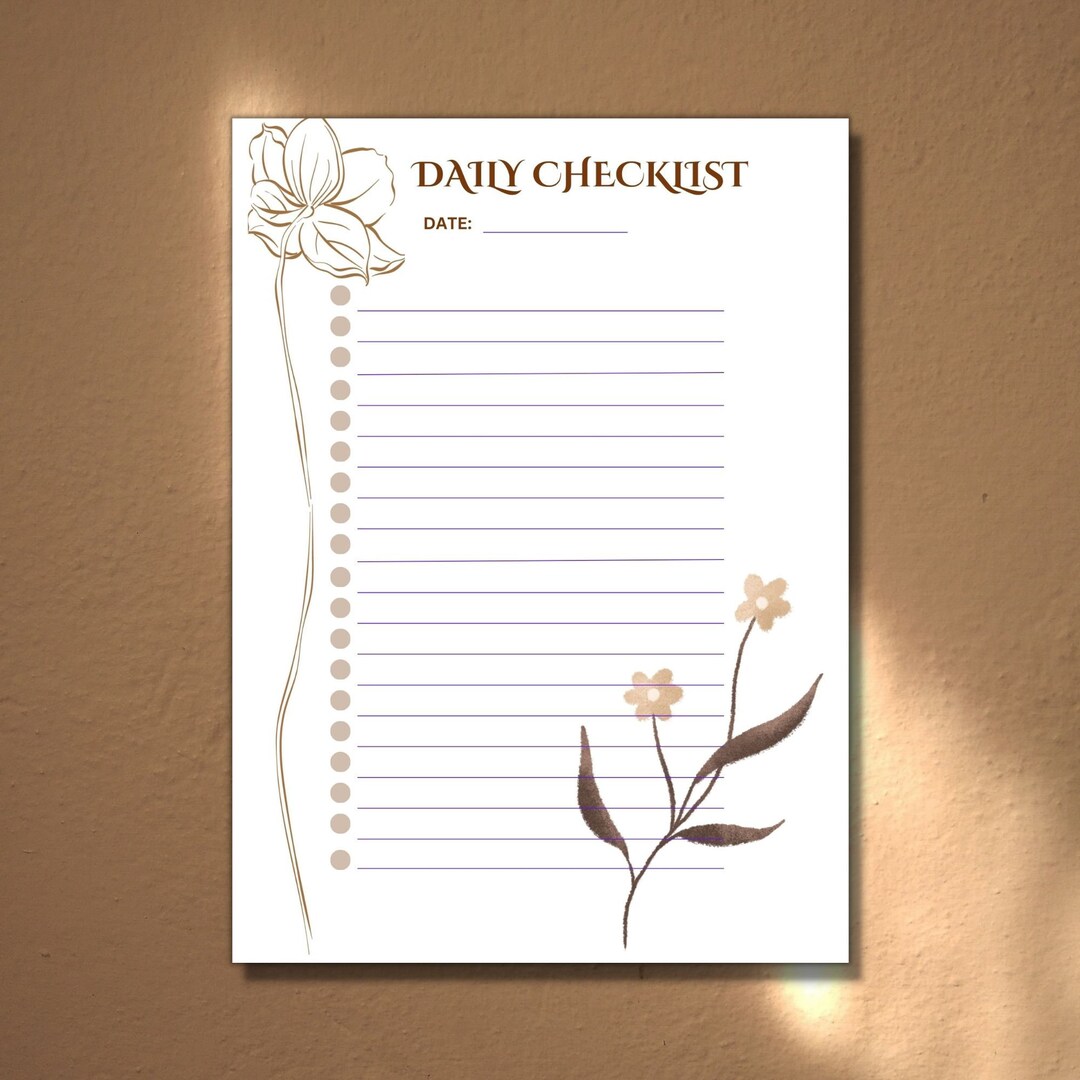 Brown Flower Printable Checklist - Etsy