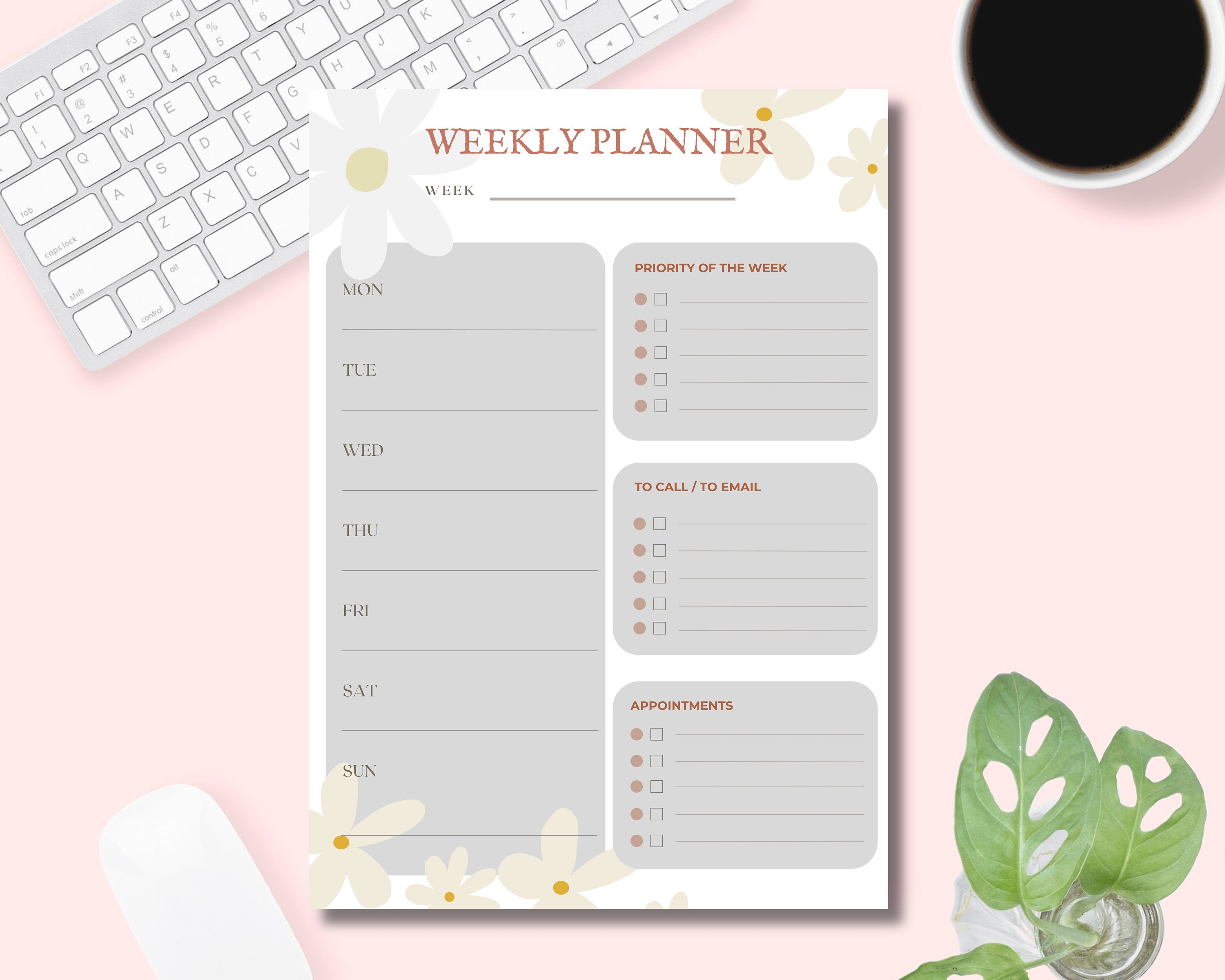 Weekly Work Planner | Work Tracker | Digital Printable | Digital ...
