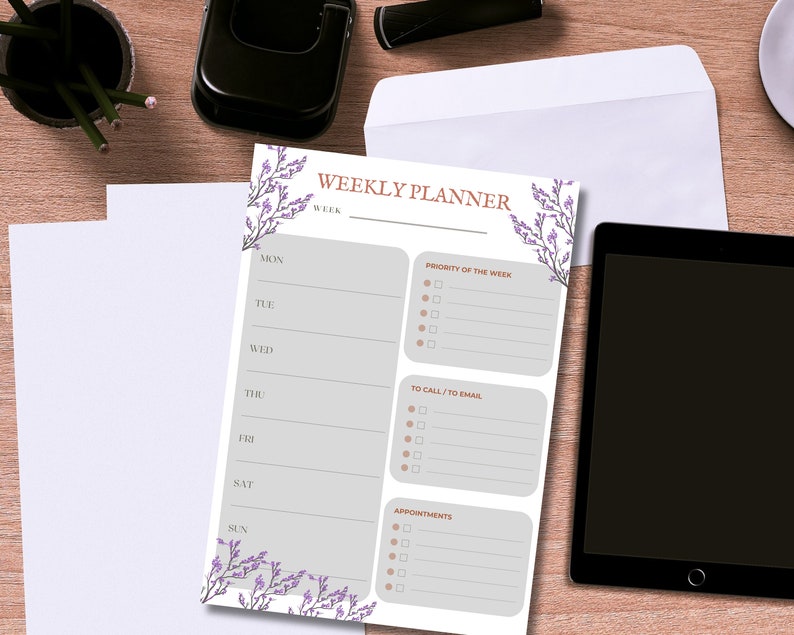 Weekly Work Planner | Work Tracker | Digital Printable | Digital ...