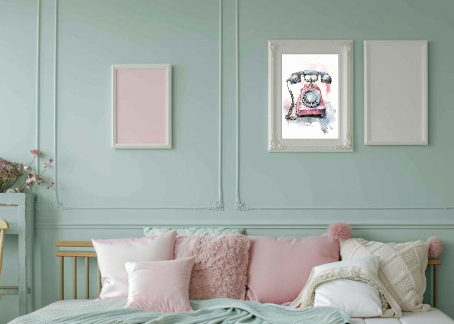Pink Wall Art Pink Retro Telephone Wall Art Print Glamorous Phone Art ...