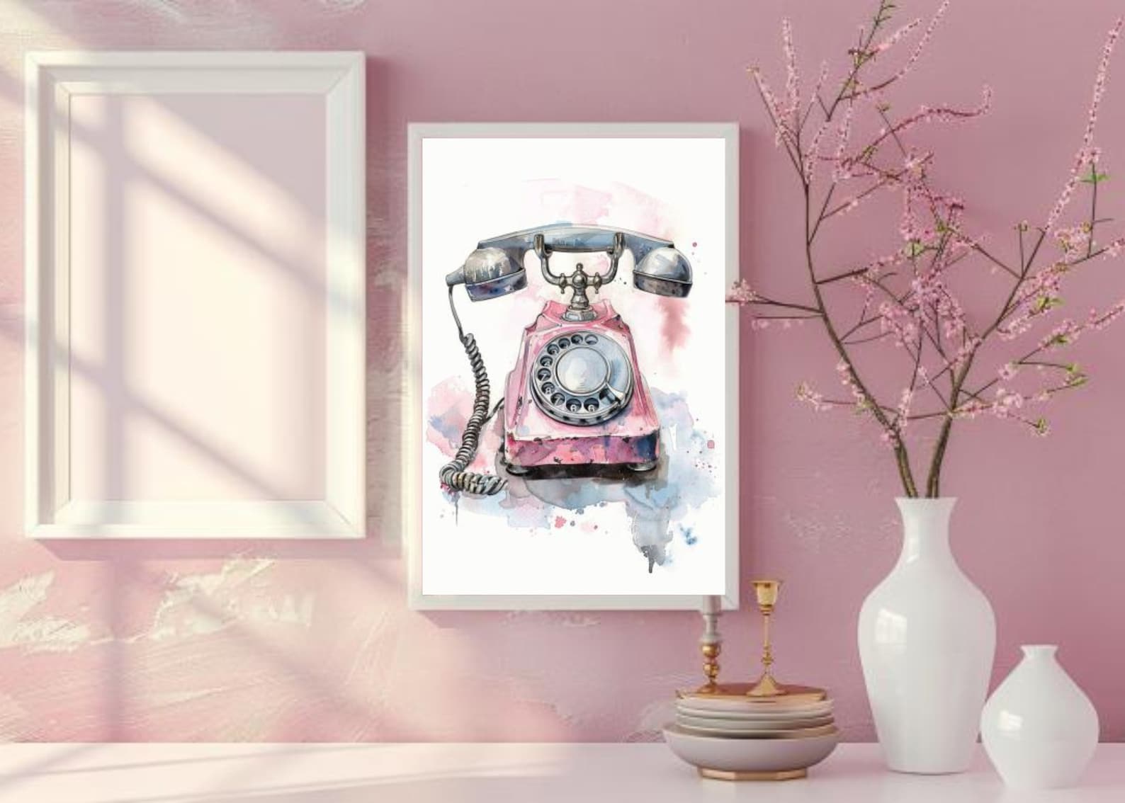 Pink Wall Art Pink Retro Telephone Wall Art Print Glamorous Phone Art ...