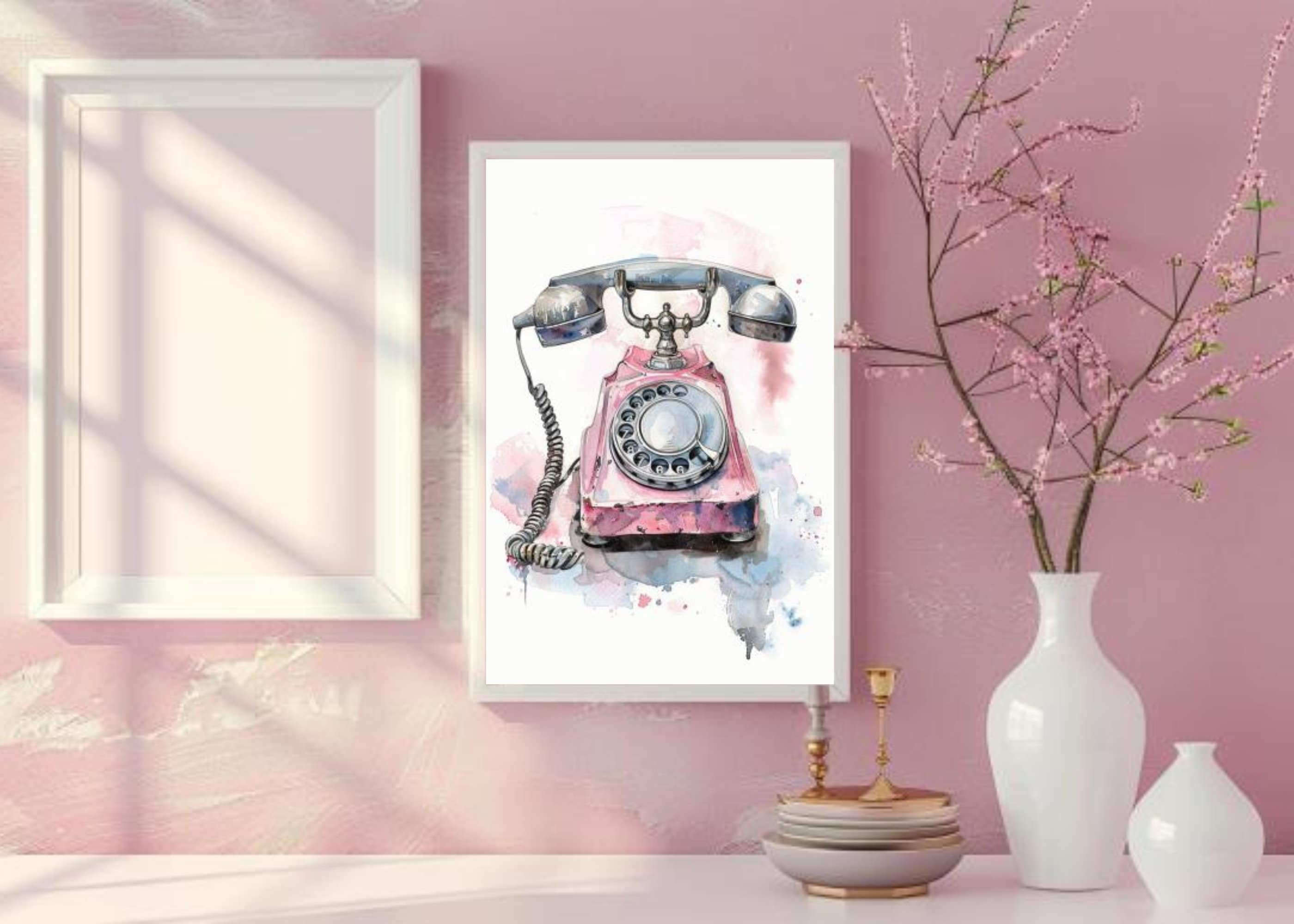 Pink Wall Art Pink Retro Telephone Wall Art Print Glamorous Phone Art ...