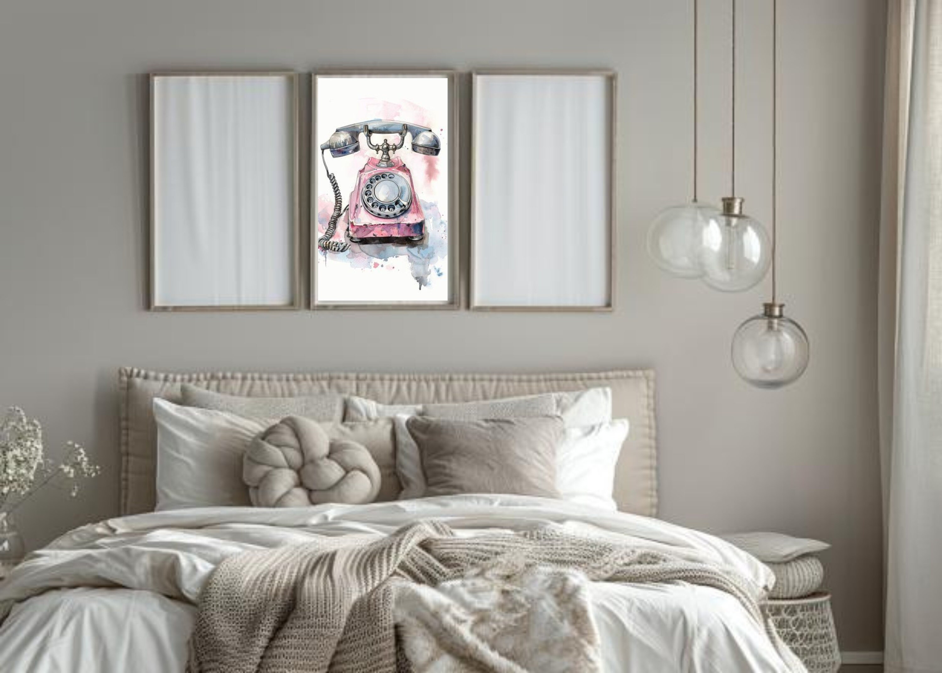 Pink Wall Art Pink Retro Telephone Wall Art Print Glamorous Phone Art ...