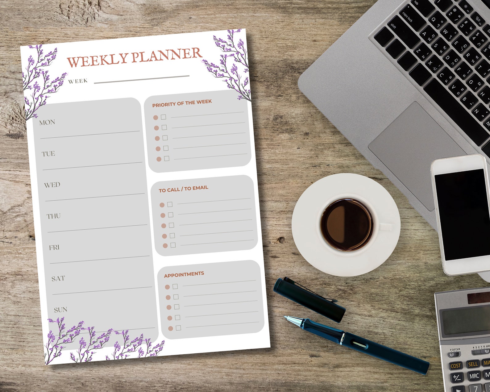 Weekly Work Planner | Work Tracker | Digital Printable | Digital ...