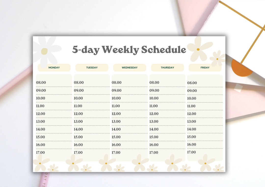 5-day Weekly Calendar | 5-day Work Planner | Work Tracker | Digital ...
