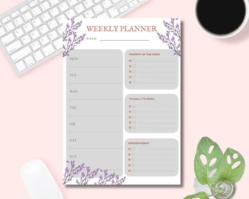 Weekly Work Planner | Work Tracker | Digital Printable | Digital ...