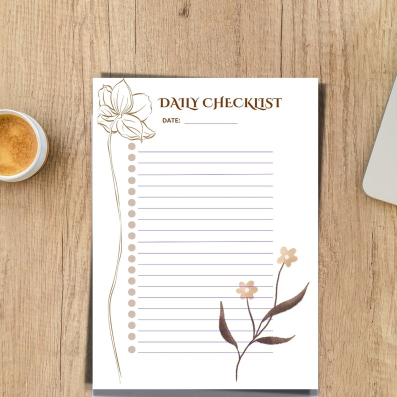 Brown Flower Printable Checklist - Etsy