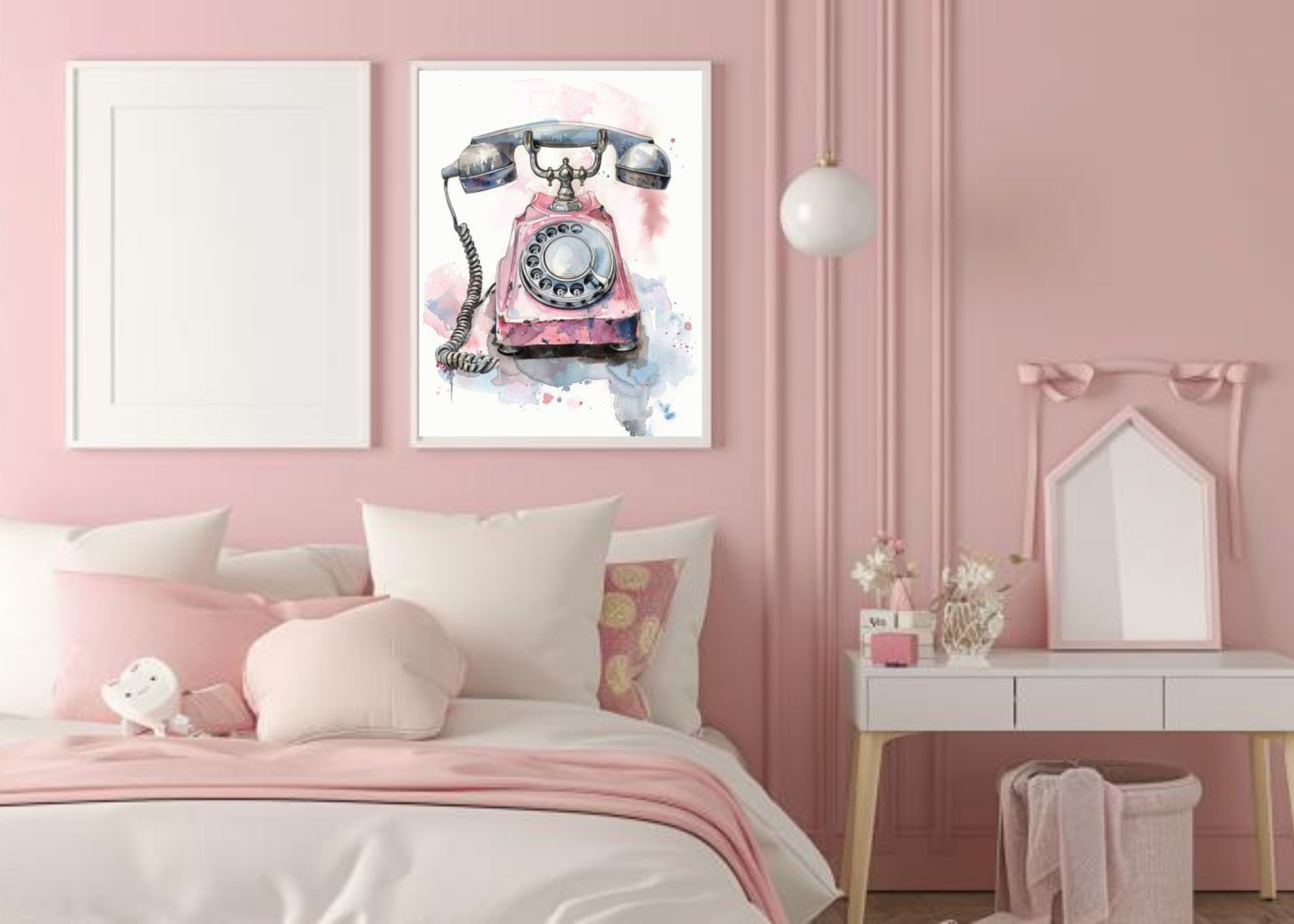 Pink Wall Art Pink Retro Telephone Wall Art Print Glamorous Phone Art ...