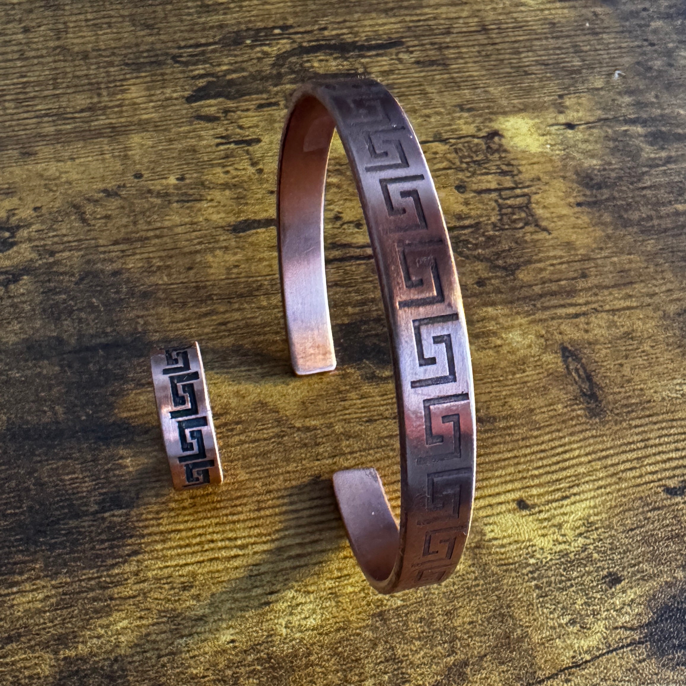 Ancient Greek Copper Bracelet and Ring Set, Handcrafted Copper, Solid ...