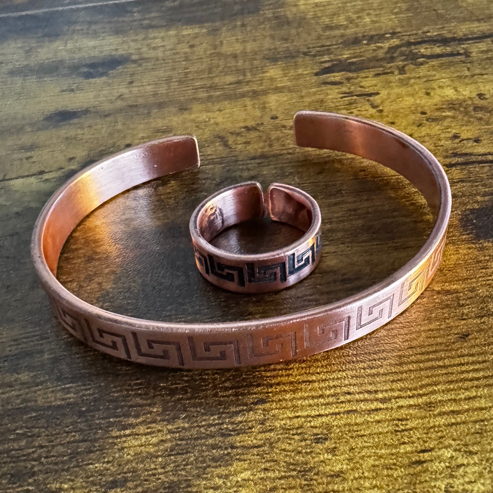 Ancient Greek Copper Bracelet and Ring Set, Handcrafted Copper, Solid ...
