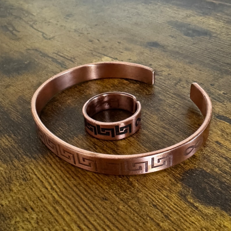 Ancient Greek Copper Bracelet and Ring Set, Handcrafted Copper, Solid ...