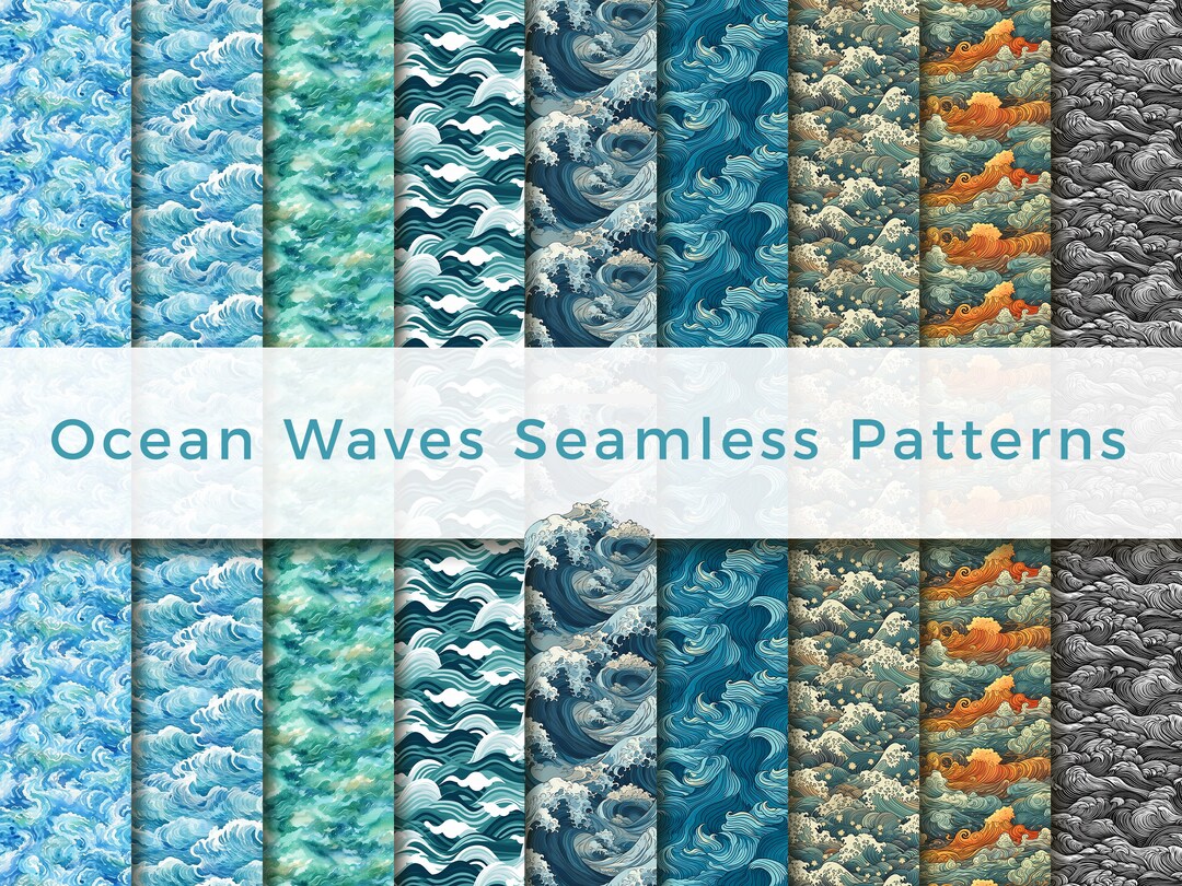 Ocean Waves Seamless Patterns - 9 Designs Bundle - Colorful Digital ...