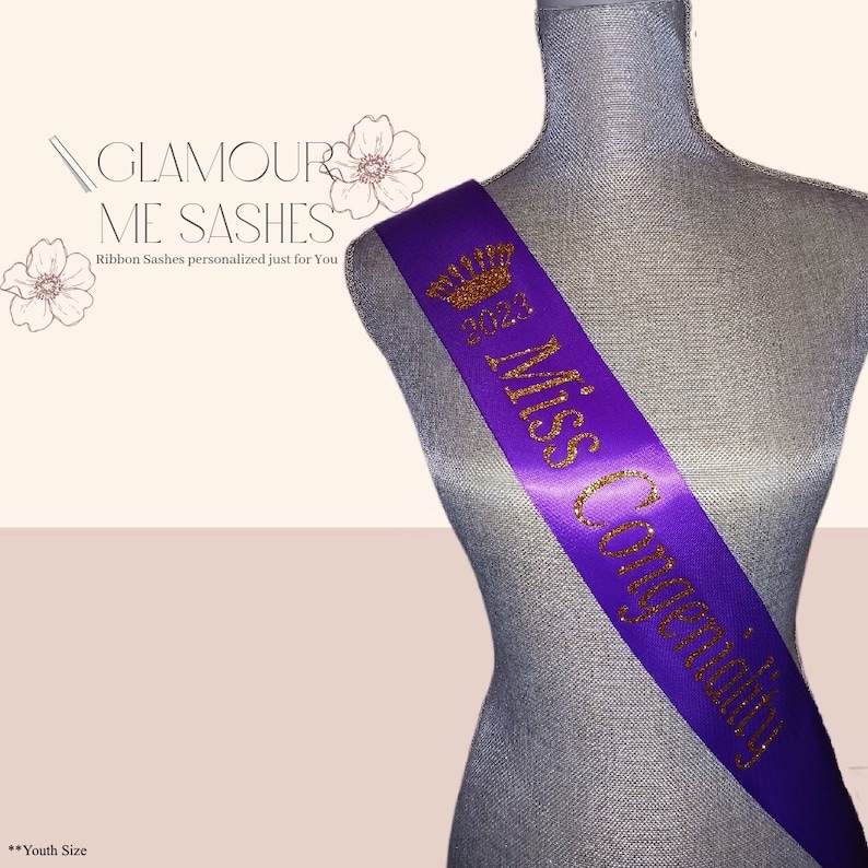 Custom Sash, Pageant Sash, Ribbon Sash, Satin Sash, Glitter Sash ...