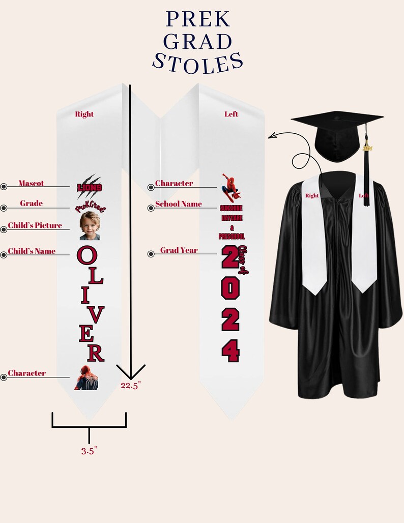 Pre-k Graduation Stoles, Kindergarten Graduation Stoles, Cartoon ...