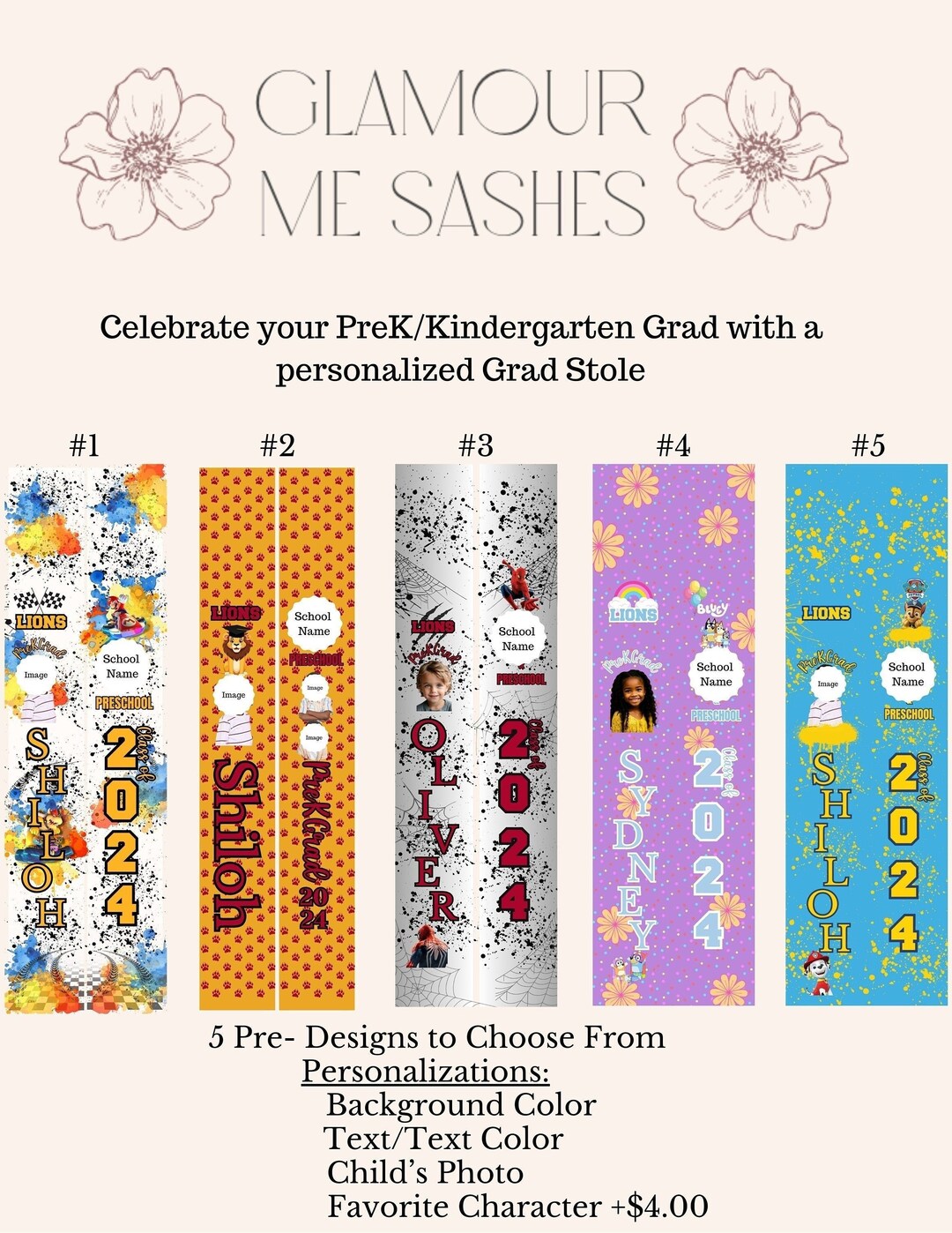 Pre-k Graduation Stoles, Kindergarten Graduation Stoles, Cartoon ...