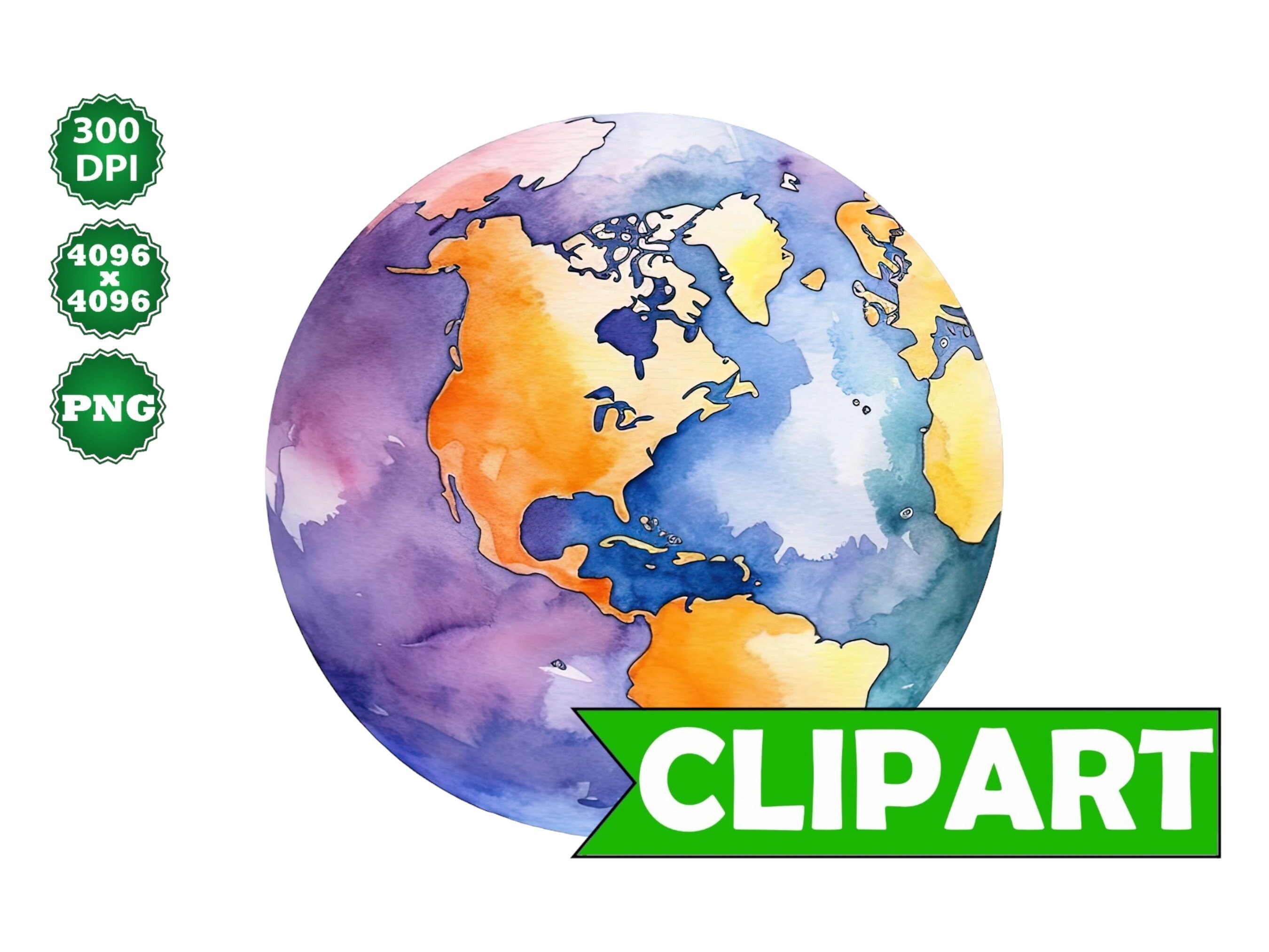Watercolor Clipart Globe With Continents Card Making Junk - Etsy