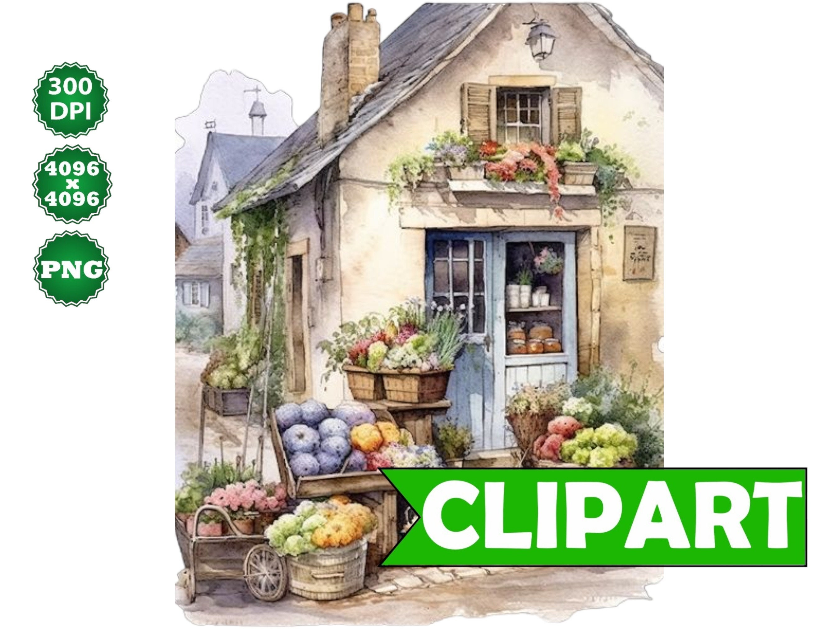 Watercolor Clipart French Countryside Market Card Making - Etsy
