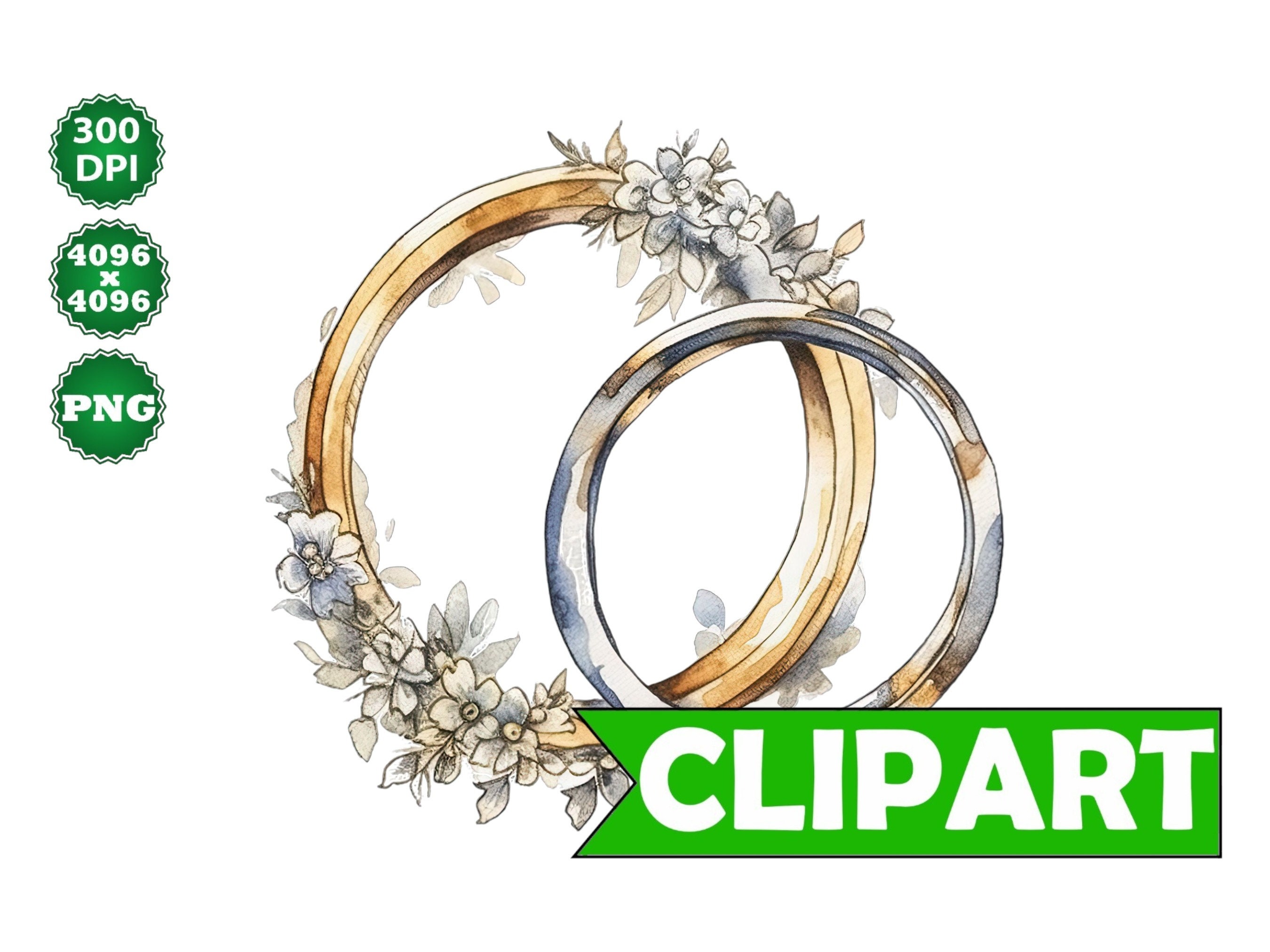 Watercolor Clipart Wedding Rings Frame Card Making Junk - Etsy