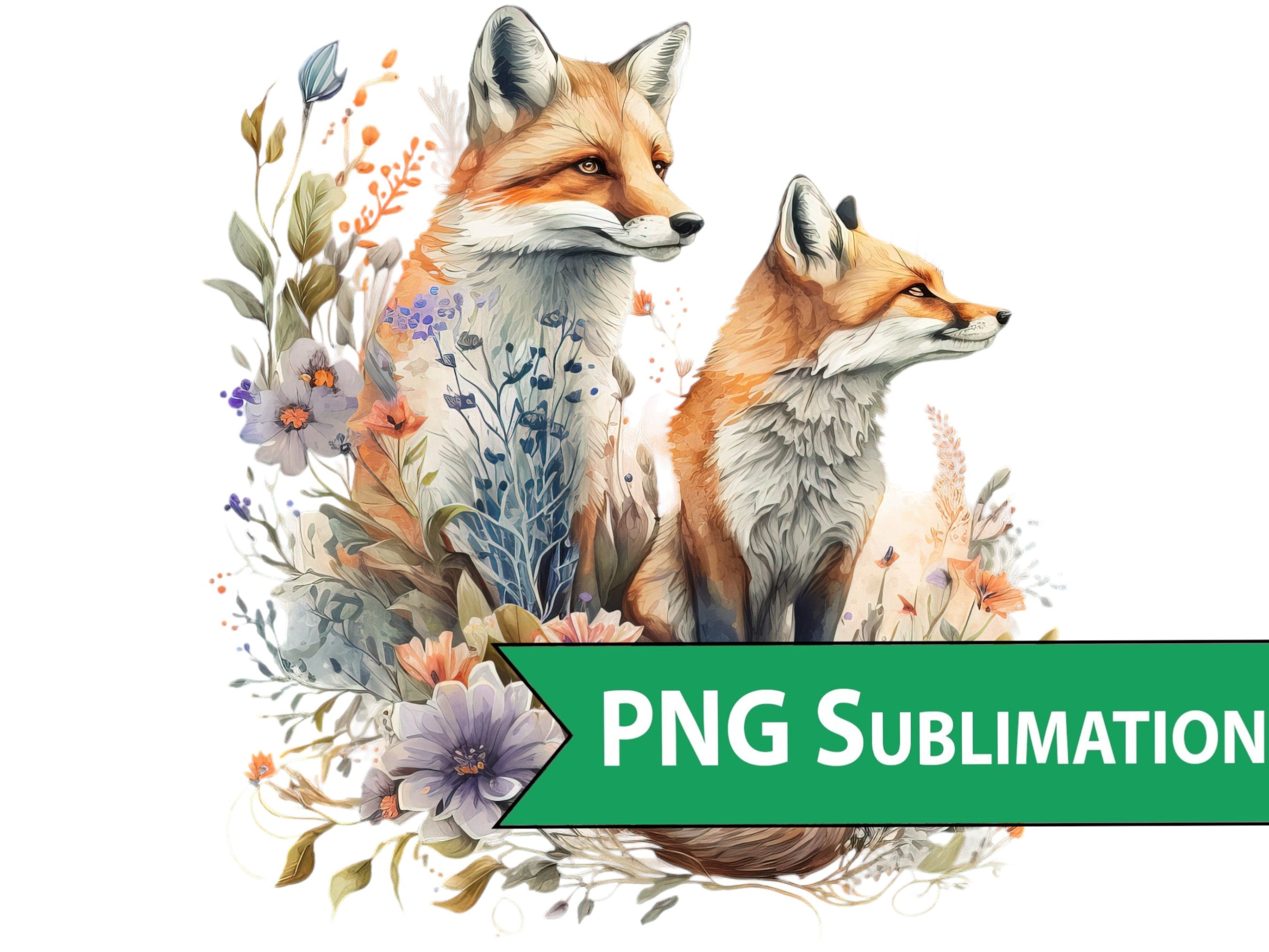 Watercolor Clipart Floral Foxes Digital Paper Crafting - Etsy