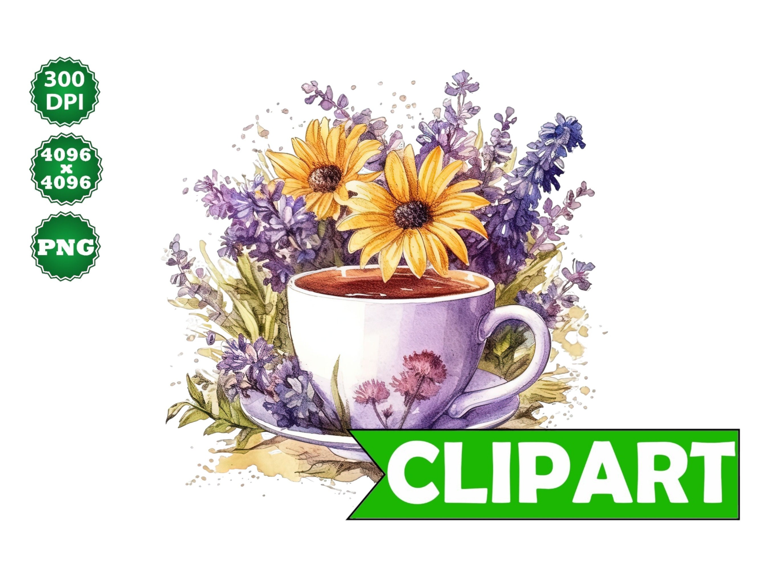Watercolor Clipart Coffee Cup With Wildflowers Card Making - Etsy
