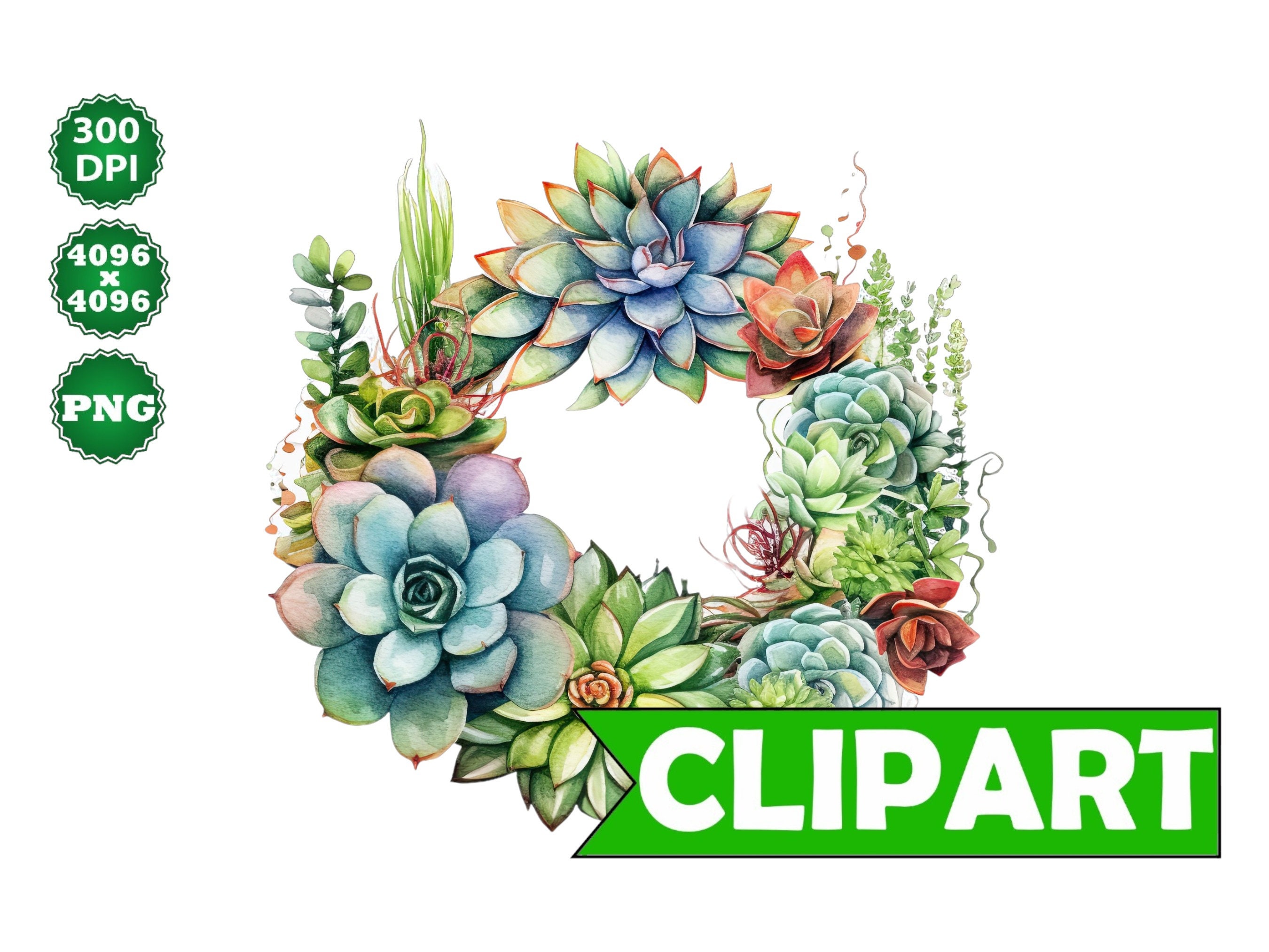 Watercolor Clipart Succulent Wreath Card Making Junk - Etsy