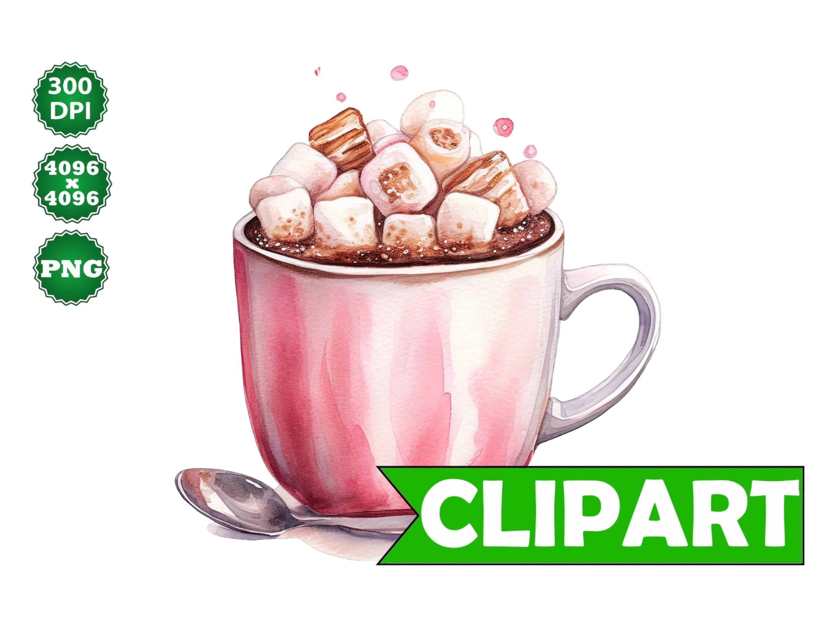 Watercolor Clipart Hot Chocolate With Marshmallows Card - Etsy