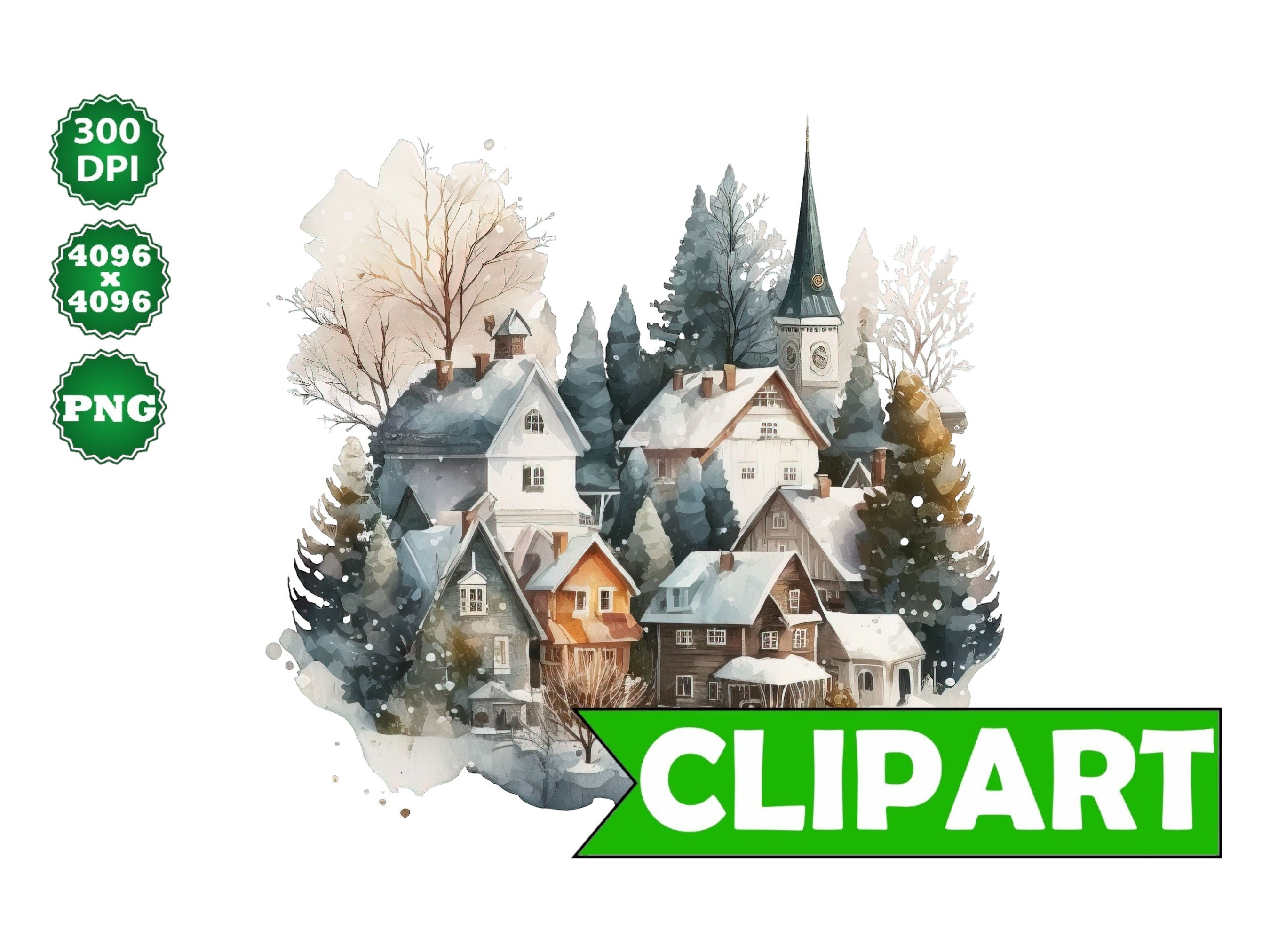 Watercolor Clipart Winter Village Card Making Junk Journal - Etsy