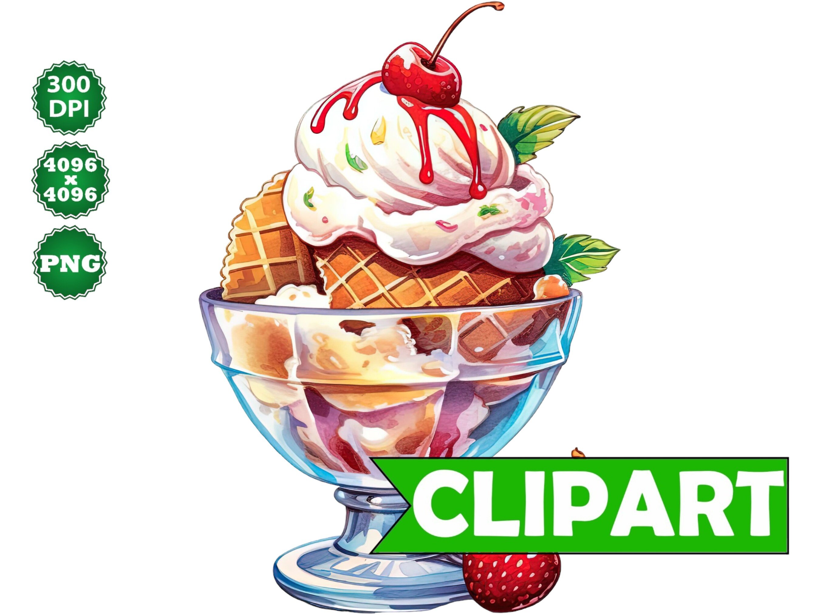 Watercolor Clipart Ice Cream Sundae Card Making Junk - Etsy