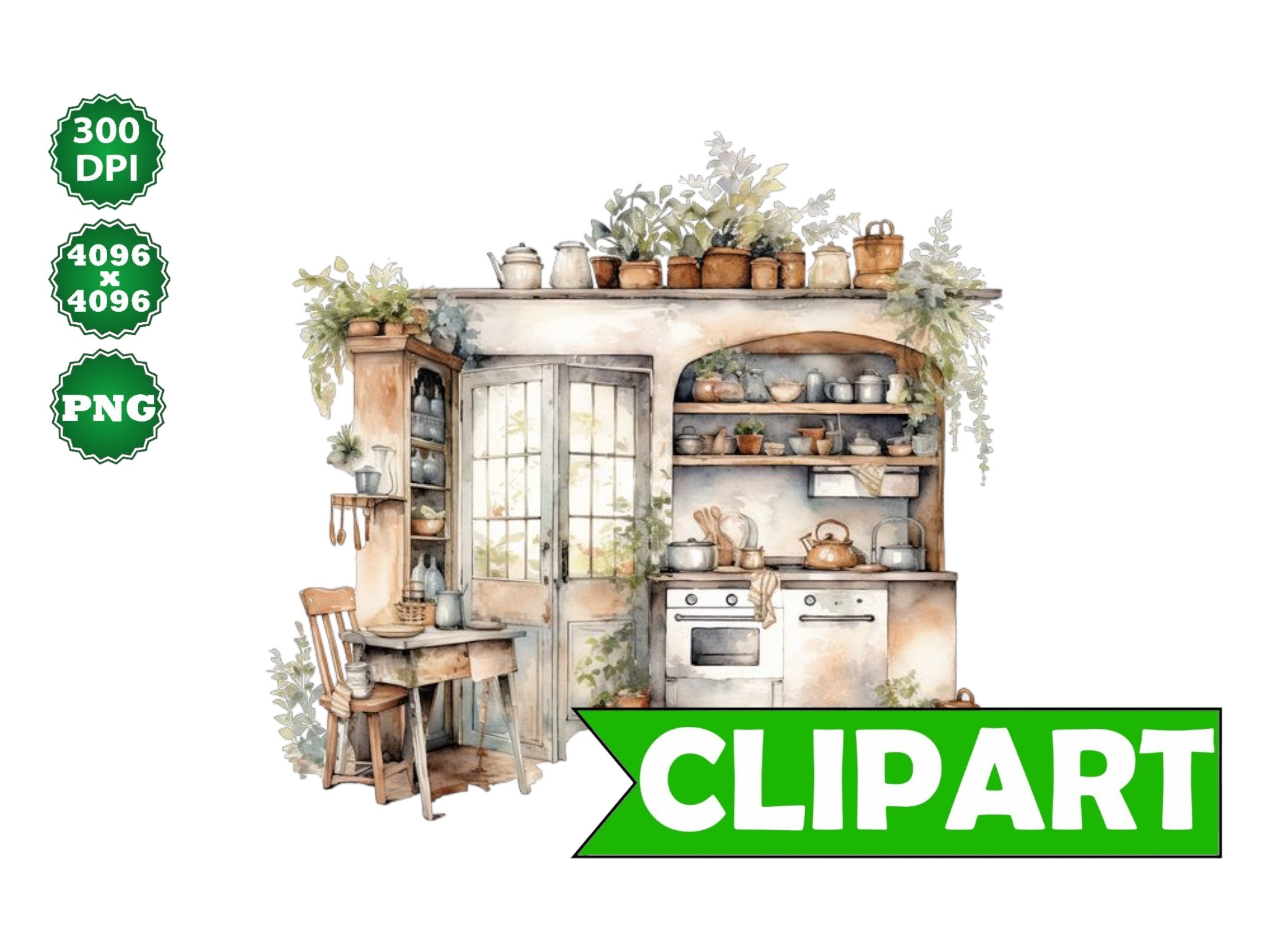 Watercolor Clipart Rustic Farmhouse Kitchen Card Making - Etsy