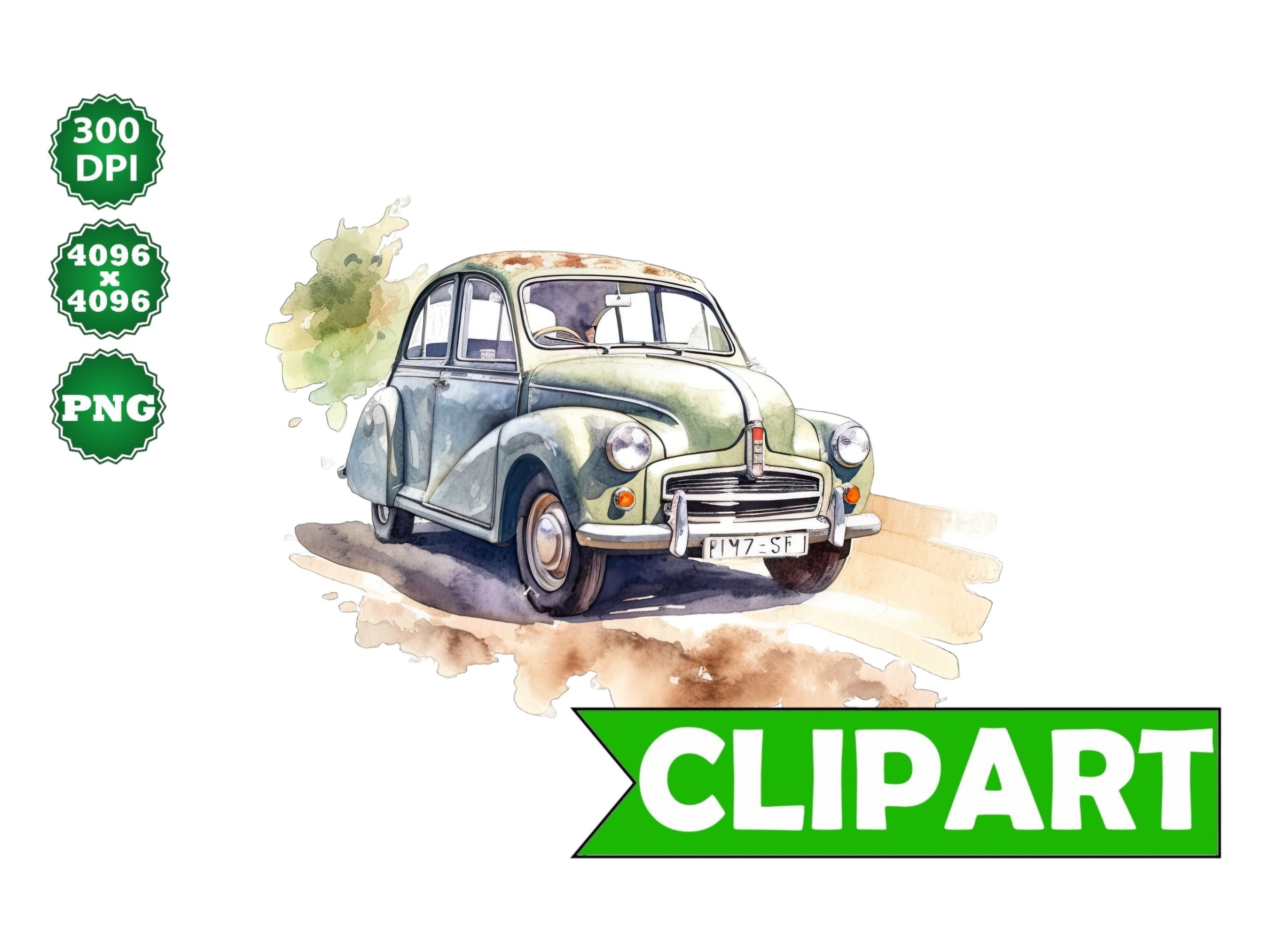 Watercolor Clipart Retro Car Driving on Road Card Making - Etsy