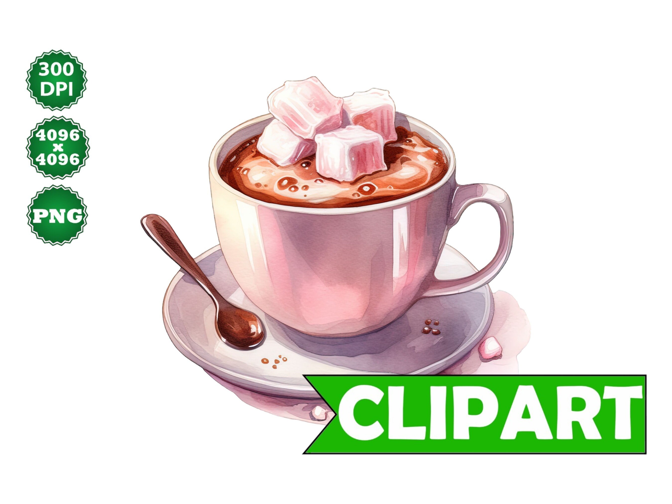 Watercolor Clipart Hot Chocolate With Marshmallows Card - Etsy