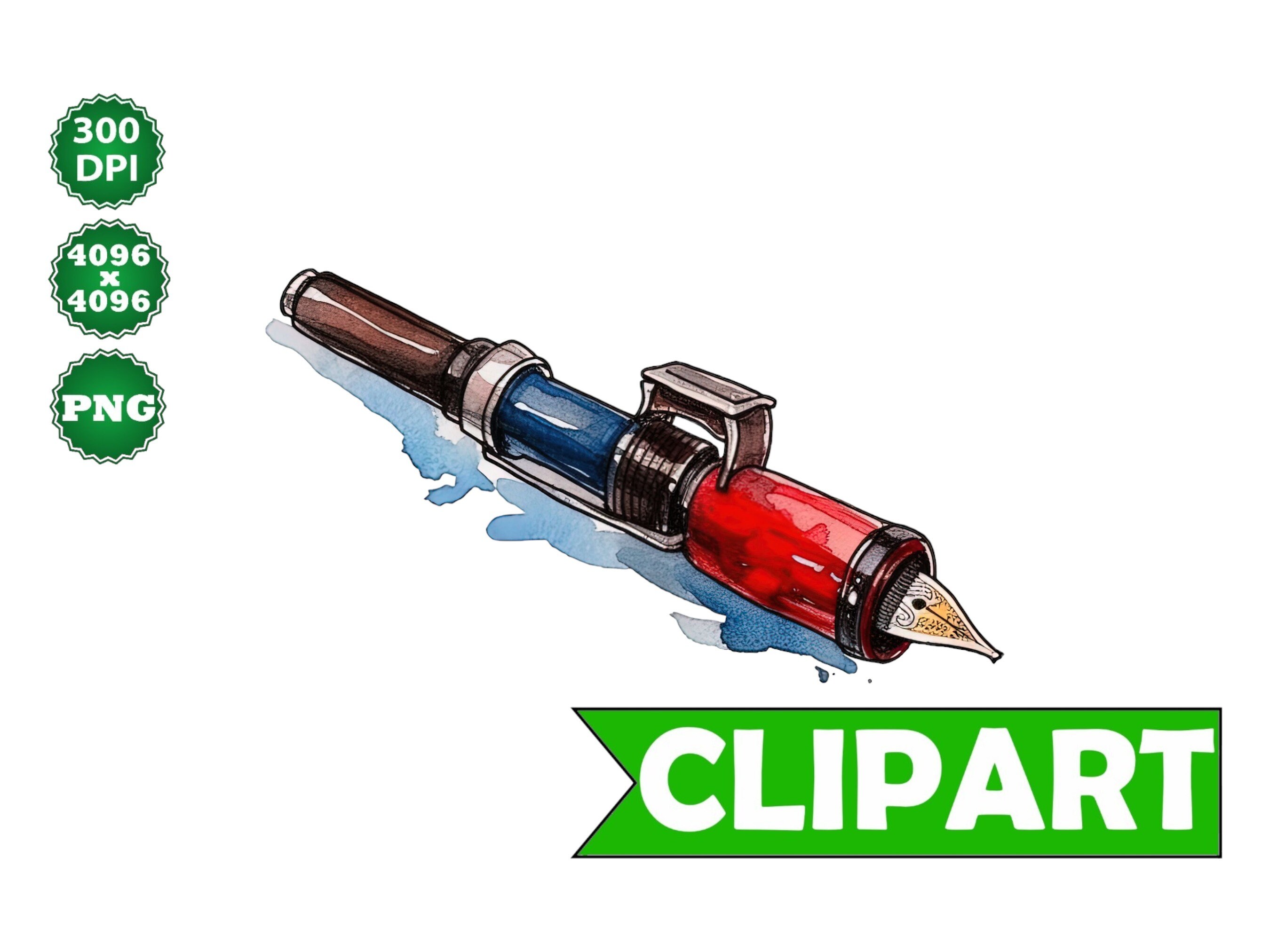 Watercolor Clipart Classic Fountain Pen Card Making Junk - Etsy