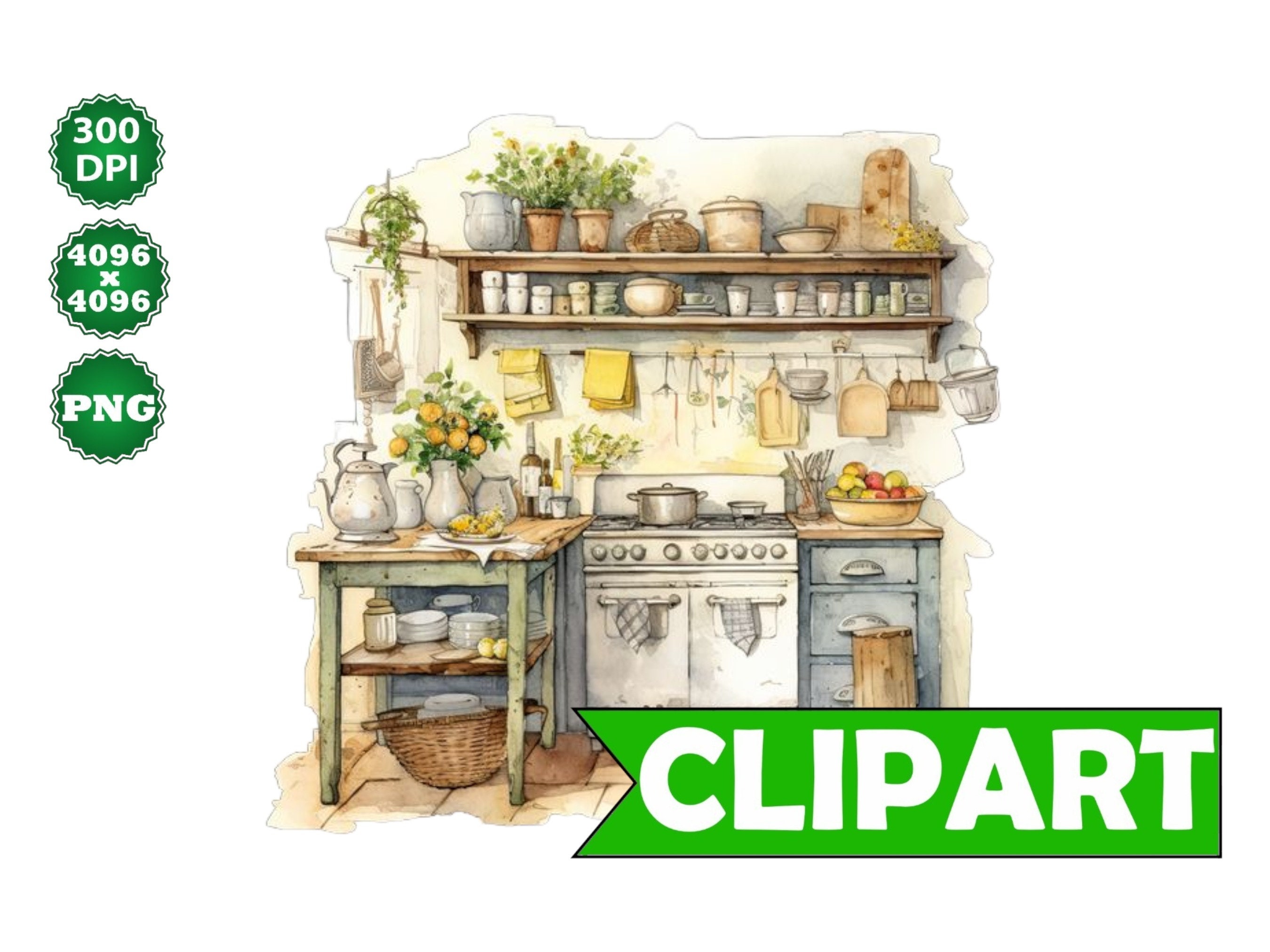 Watercolor Clipart Rustic Farmhouse Kitchen Card Making - Etsy