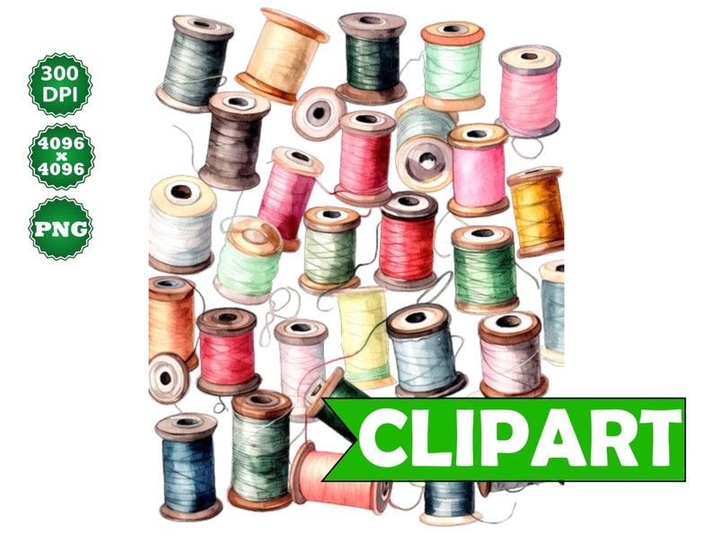 Watercolor Clipart, Sewing Thread Spools, Card Making, Digital Paper ...