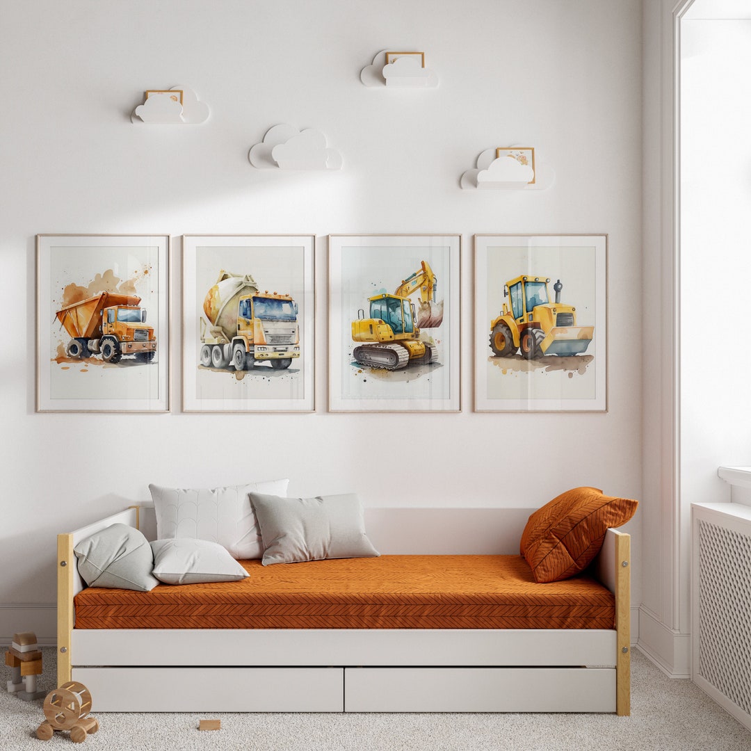 Kids Construction Trucks Print Set 4, Truck Art, Truck Theme Prints ...