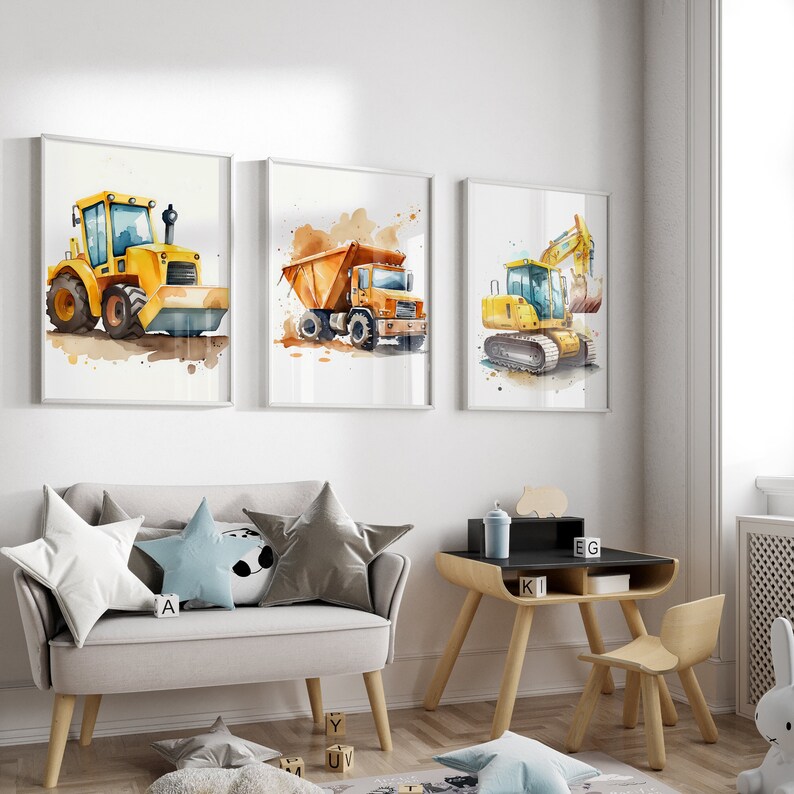 Kids Construction Truck Prints Set 3 Construction Gift Truck - Etsy