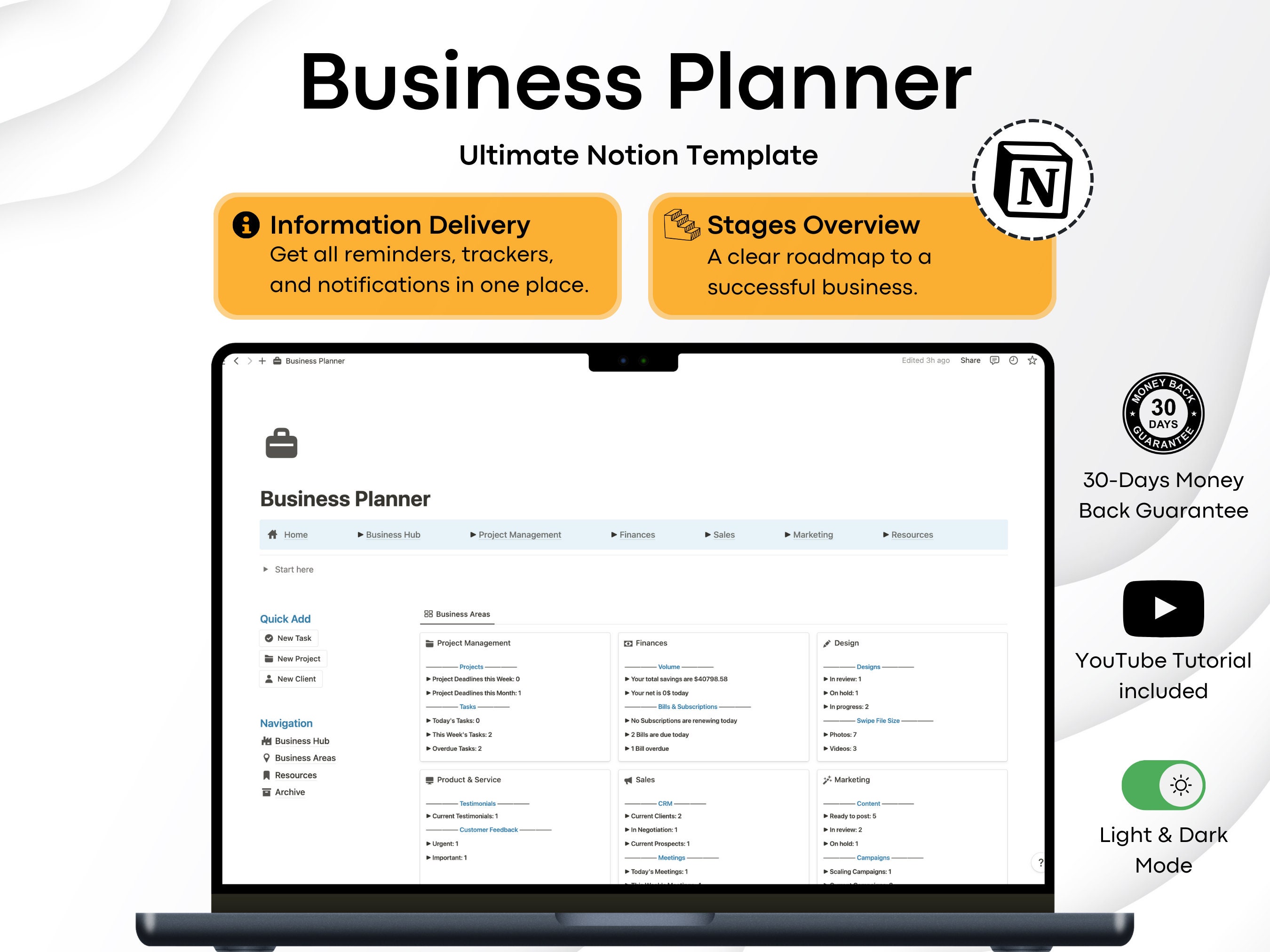 Business Planner Notion Template for Service Finance, Project ...
