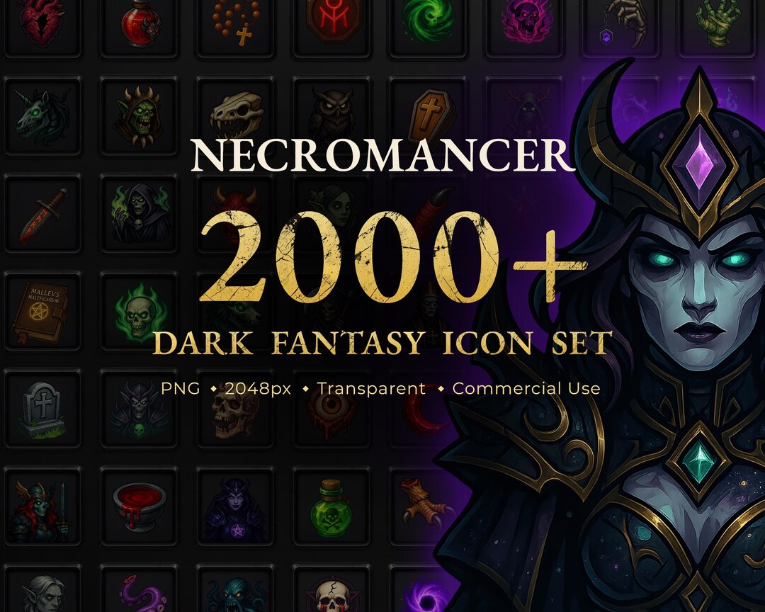 Necromancer Iconset – 2000+ Dark Fantasy RPG Icons (PNG) for Dnd, TTRPG ...